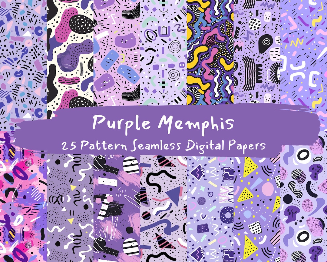 Purple Memphis Pattern Seamless Digital Papers - Printable Scrapbook ...