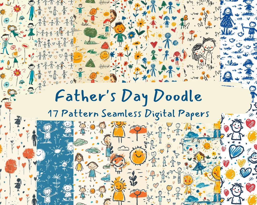 Father's Day Doodle Pattern Seamless Digital Papers - Printable ...