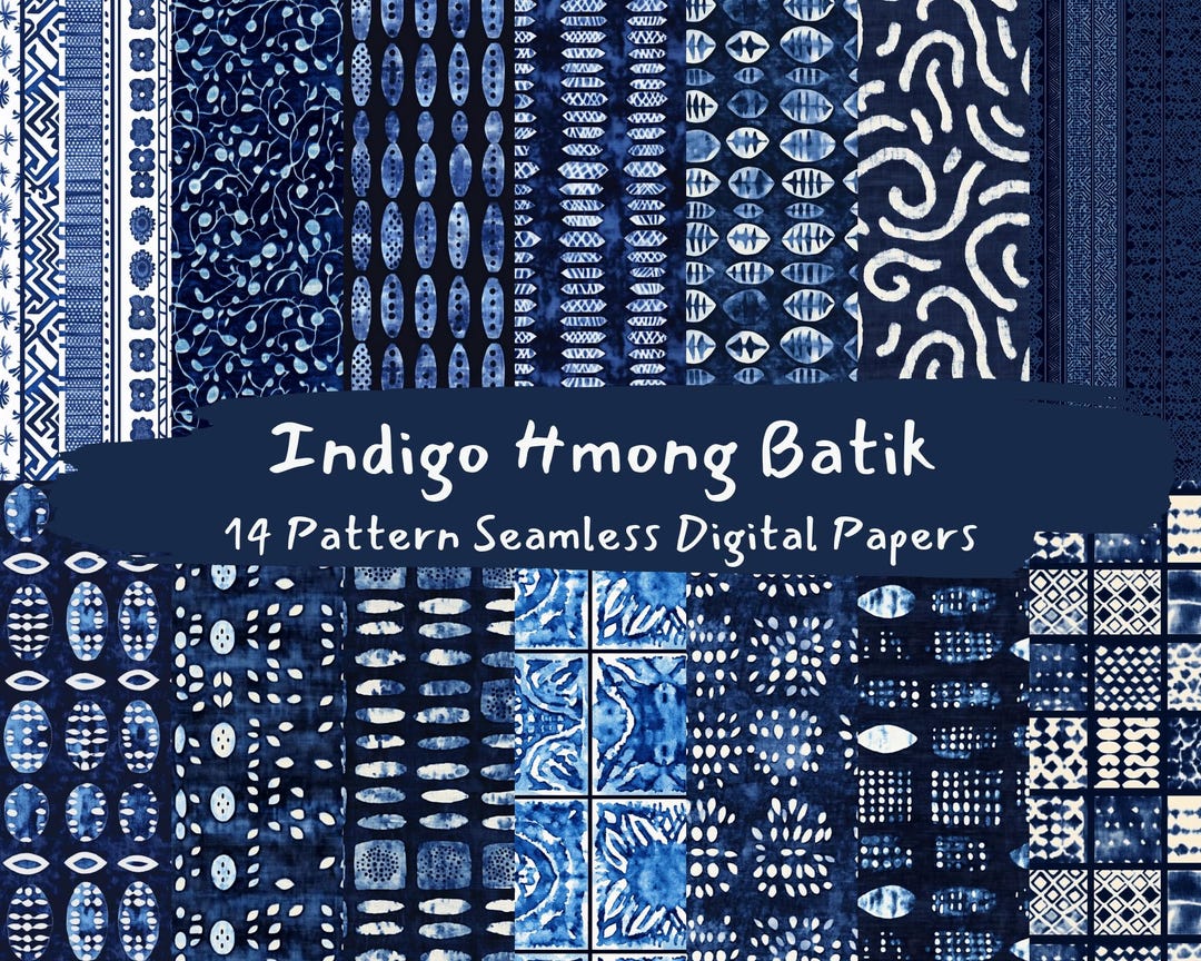 Indigo Hmong Batik Pattern Seamless Digital Papers - Printable ...