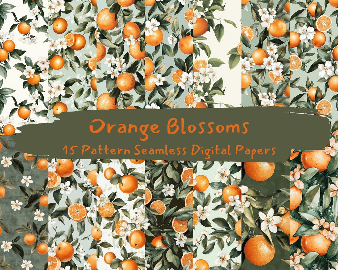 Orange Blossoms Pattern Seamless Digital Papers - Printable Scrapbook ...