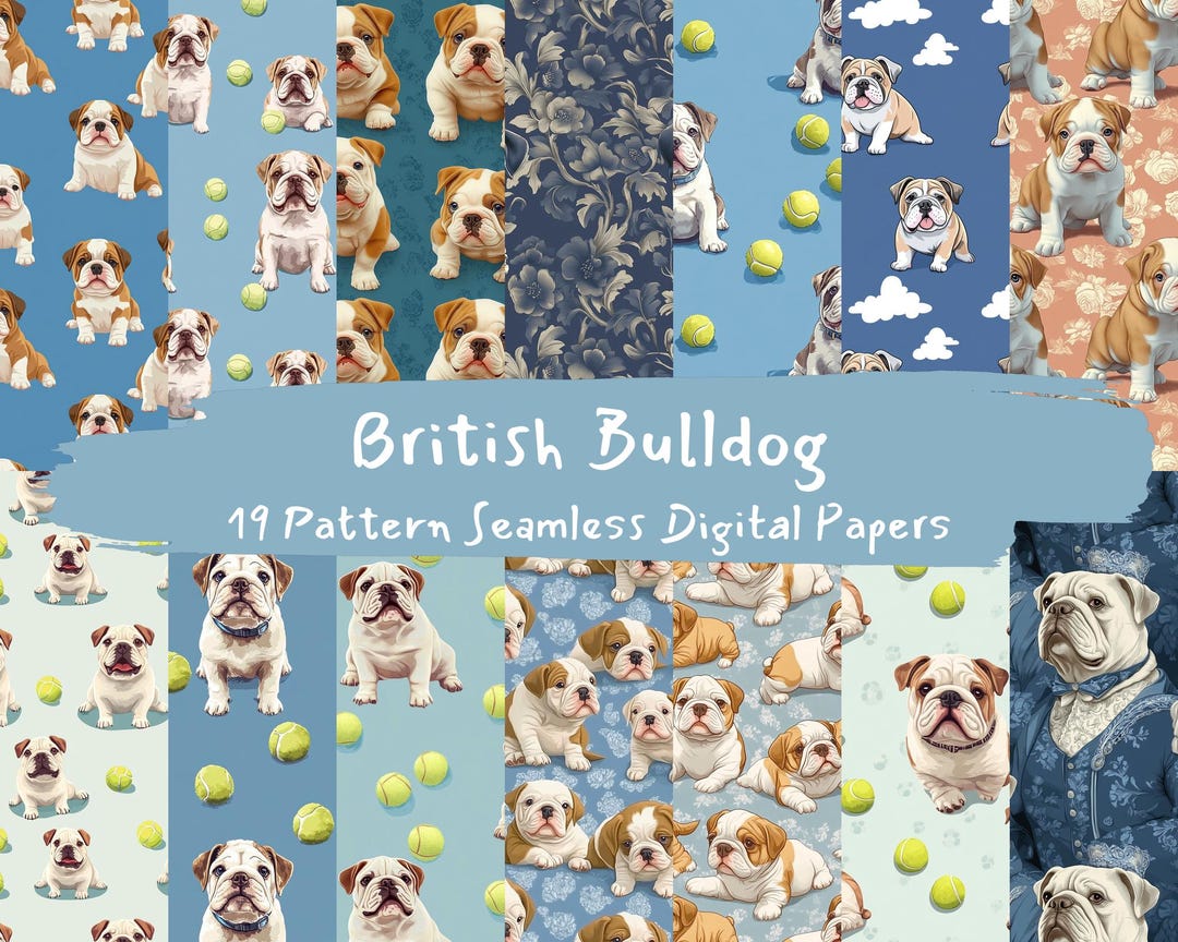 British Bulldog Pattern Seamless Digital Papers - Printable Scrapbook ...