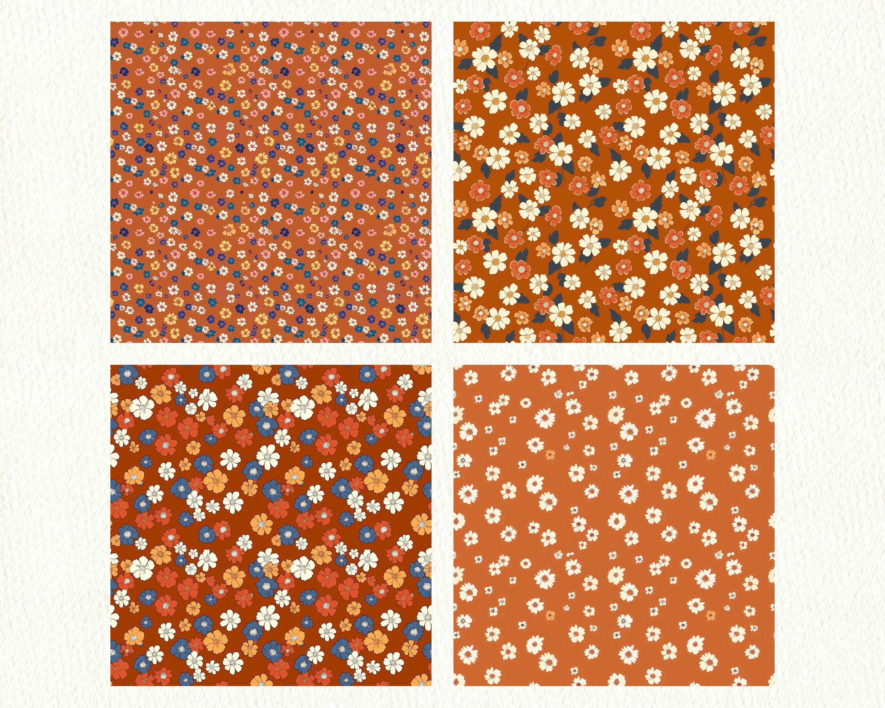 70s Floral Hippie Pattern Seamless Digital Papers - Printable Scrapbook ...