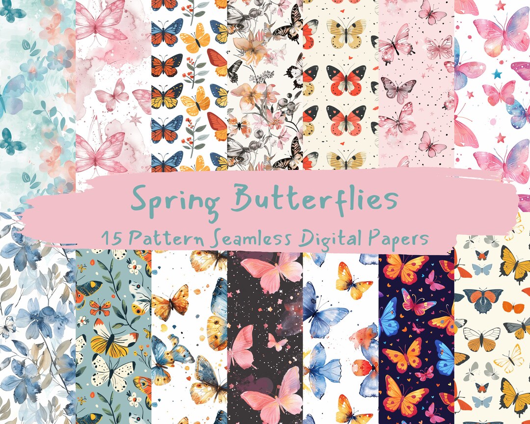 Spring Butterflies Pattern Seamless Digital Papers - Printable ...