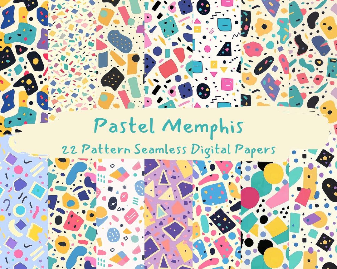 Pastel Memphis Pattern Seamless Digital Papers - Printable Scrapbook ...
