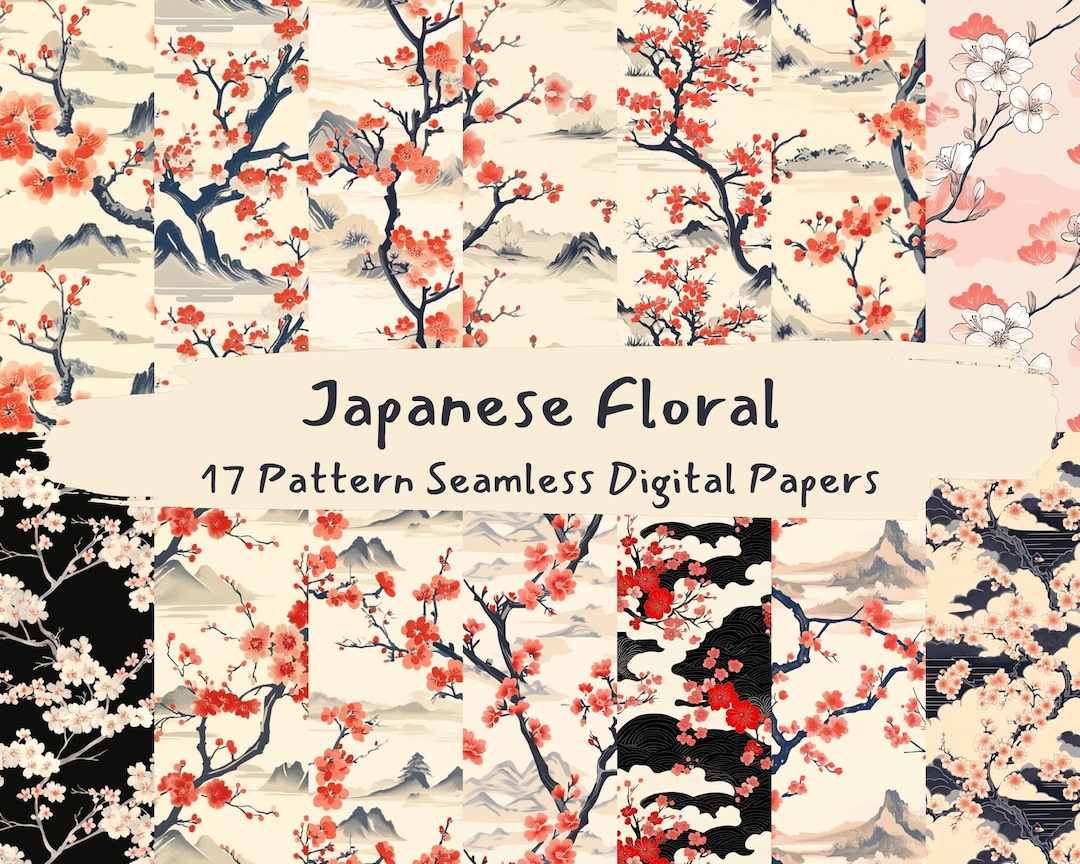 Japanese Floral Pattern Seamless Digital Papers - Printable Scrapbook ...