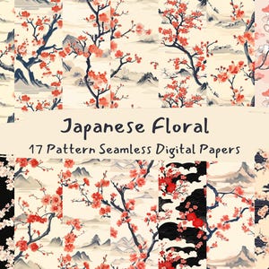 Japanese Floral Pattern Seamless Digital Papers - Printable Scrapbook ...