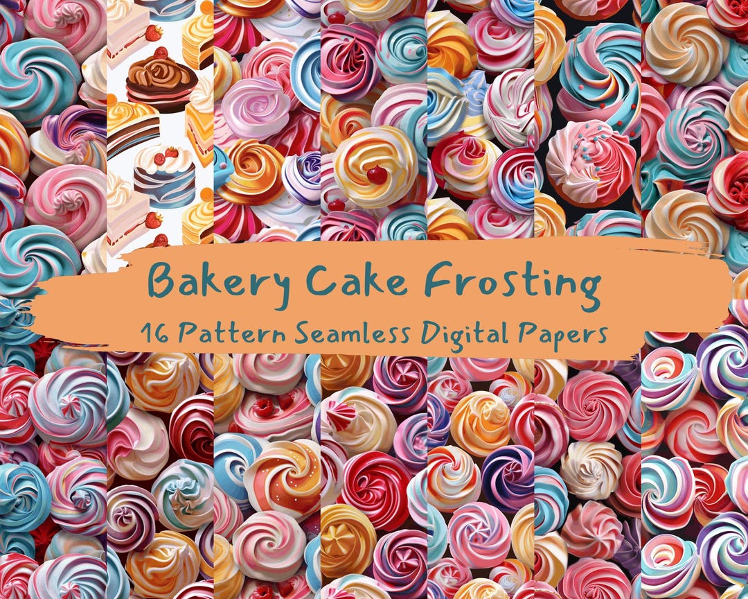 Bakery Cake Frosting Pattern Seamless Digital Papers - Printable ...