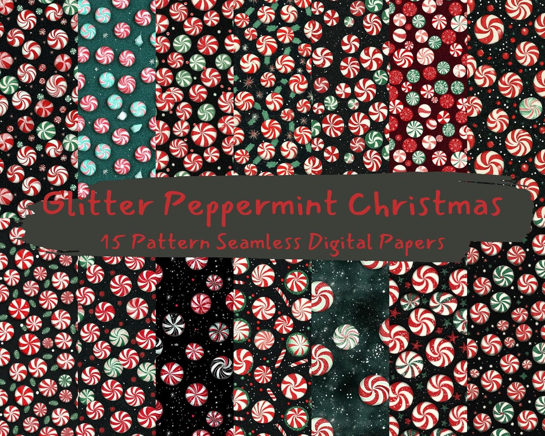 Glitter Peppermint Christmas Pattern Seamless Digital Papers ...
