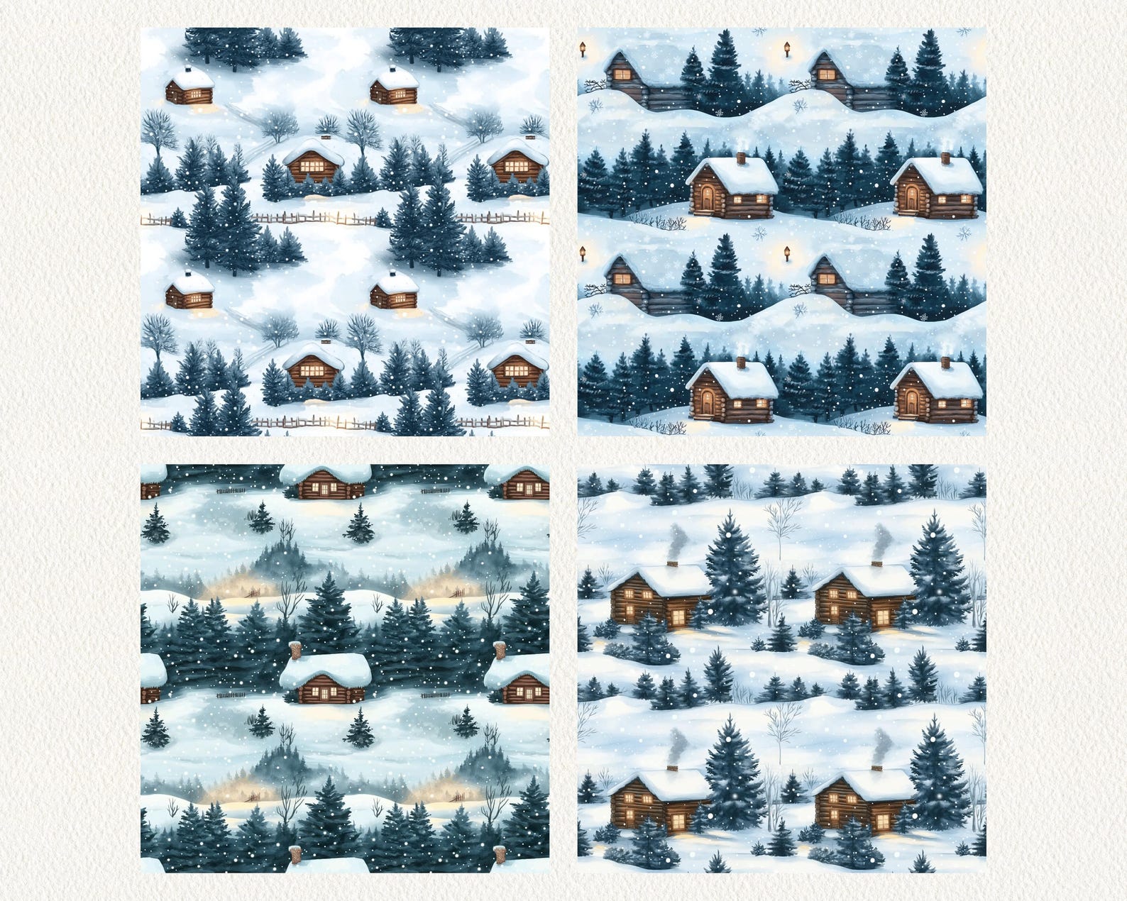 Snowy Cabin Pattern Seamless Digital Papers - Printable Scrapbook Paper ...