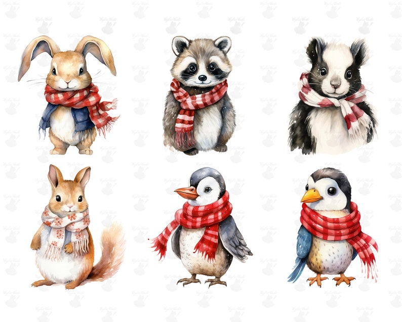 Cute Animals Scarf, Winter, Fall, Autumn, Digital Printable Clip Art ...
