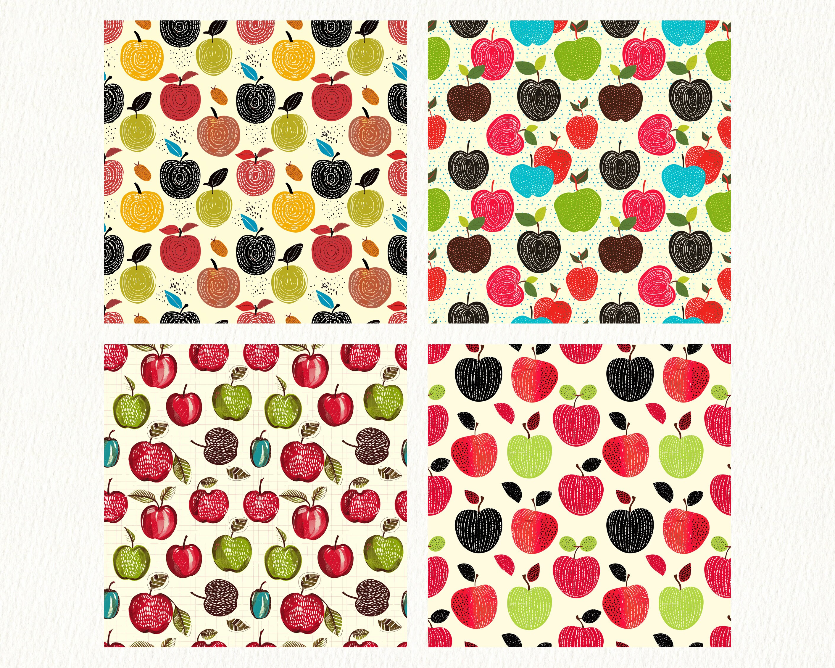 Cartoon Apples Pattern Seamless Digital Papers - Printable Scrapbook ...