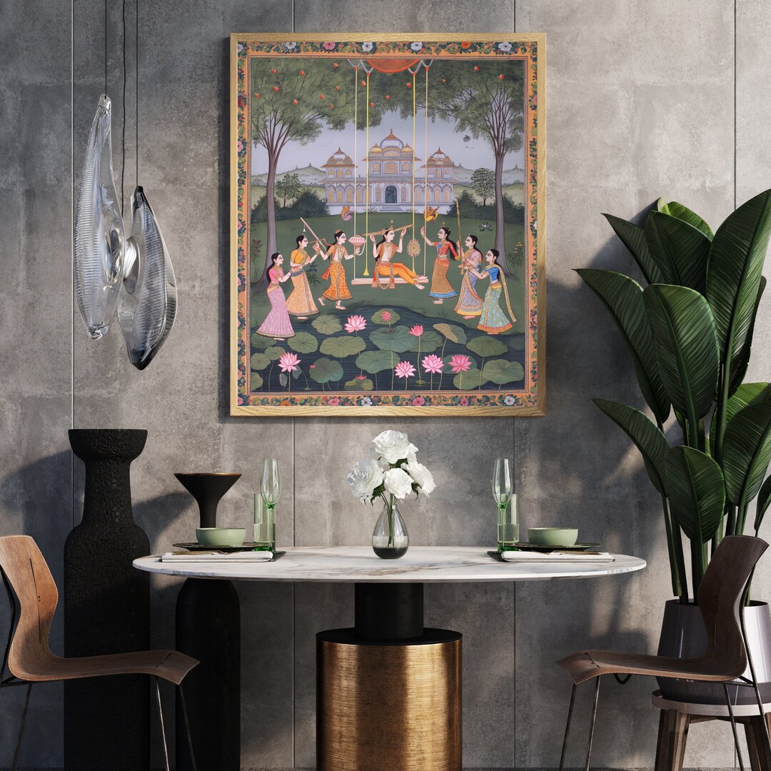 Eternal Swing - Traditional Pichwai Art | DIGITAL Wall Print, Vibrant ...