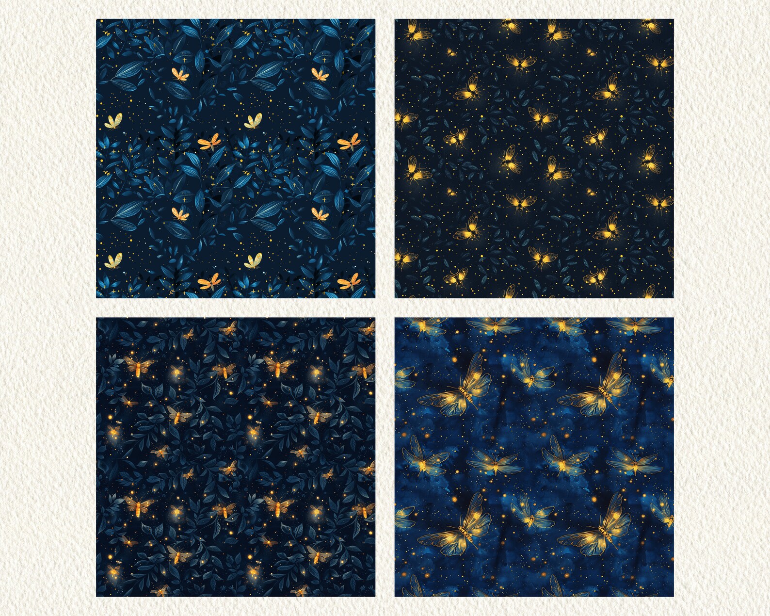Glowing Fireflies Pattern Seamless Digital Papers - Printable Scrapbook ...