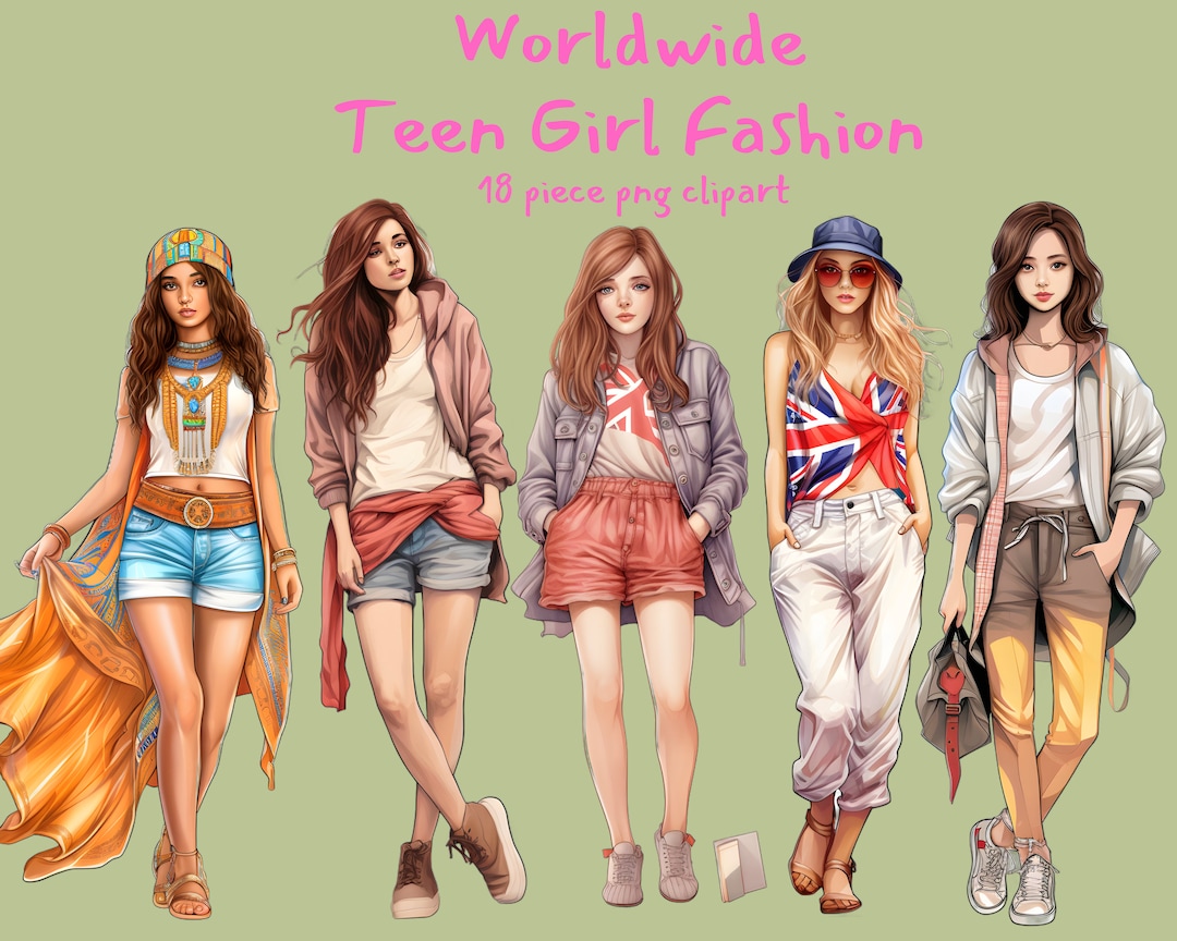 Teen Girl Fashion Digital Clipart Bundle in PNG Format Transparent ...