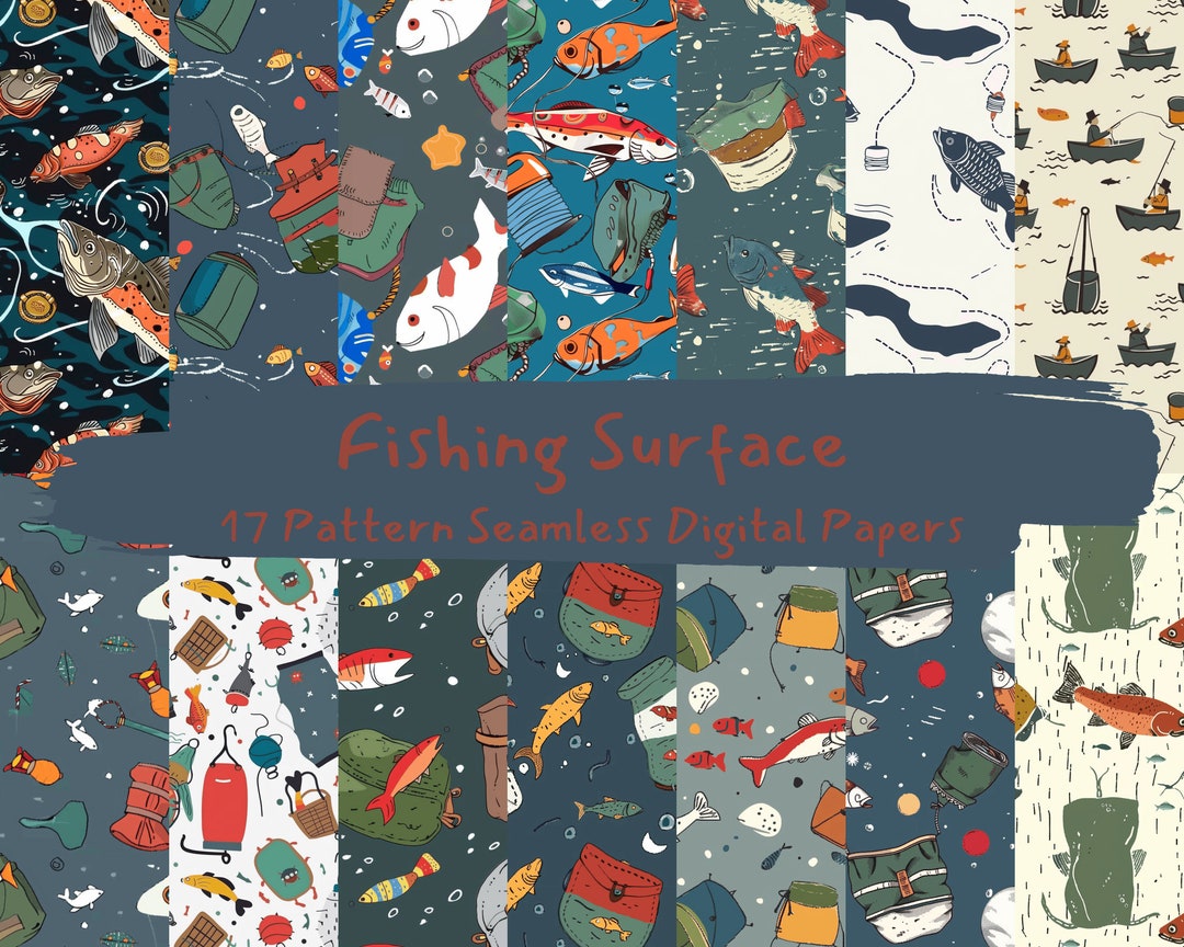 Fishing Surface Pattern Seamless Digital Papers - Printable Scrapbook ...