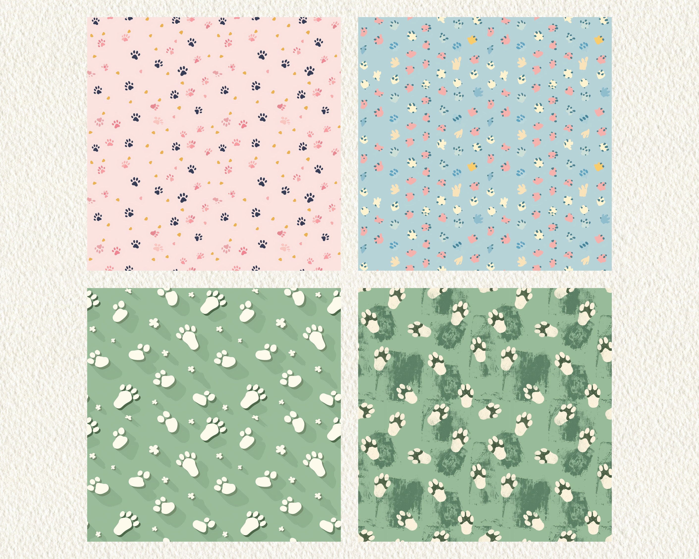 Cat Paw Morandi Pattern Seamless Digital Papers - Printable Scrapbook ...