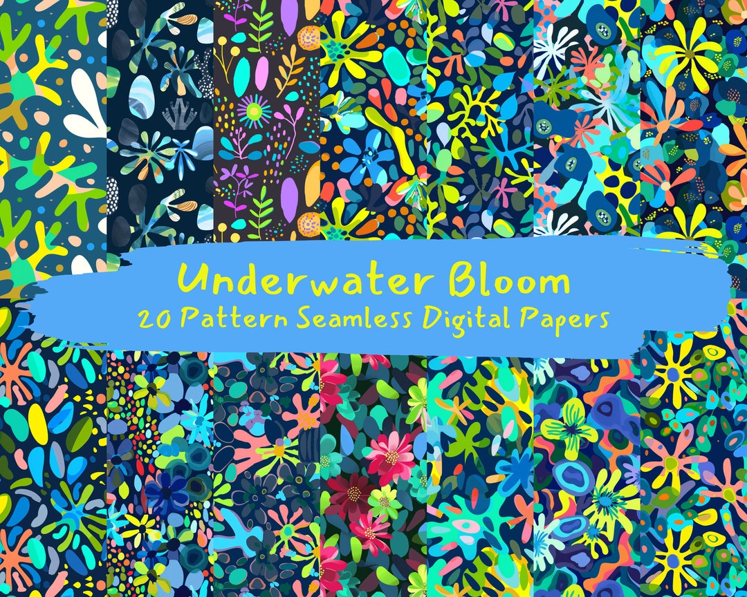 Underwater Bloom Pattern Seamless Digital Papers - Printable Scrapbook Paper Instant Download ...
