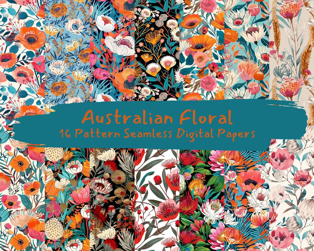 Australian Floral Pattern Seamless Digital Papers - Printable Scrapbook ...