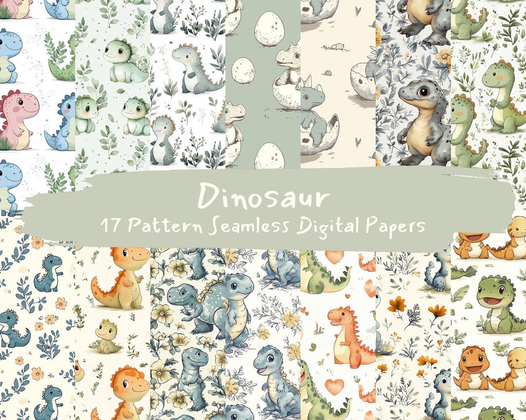 Dinosaur Pattern Seamless Digital Papers - Printable Scrapbook Paper ...