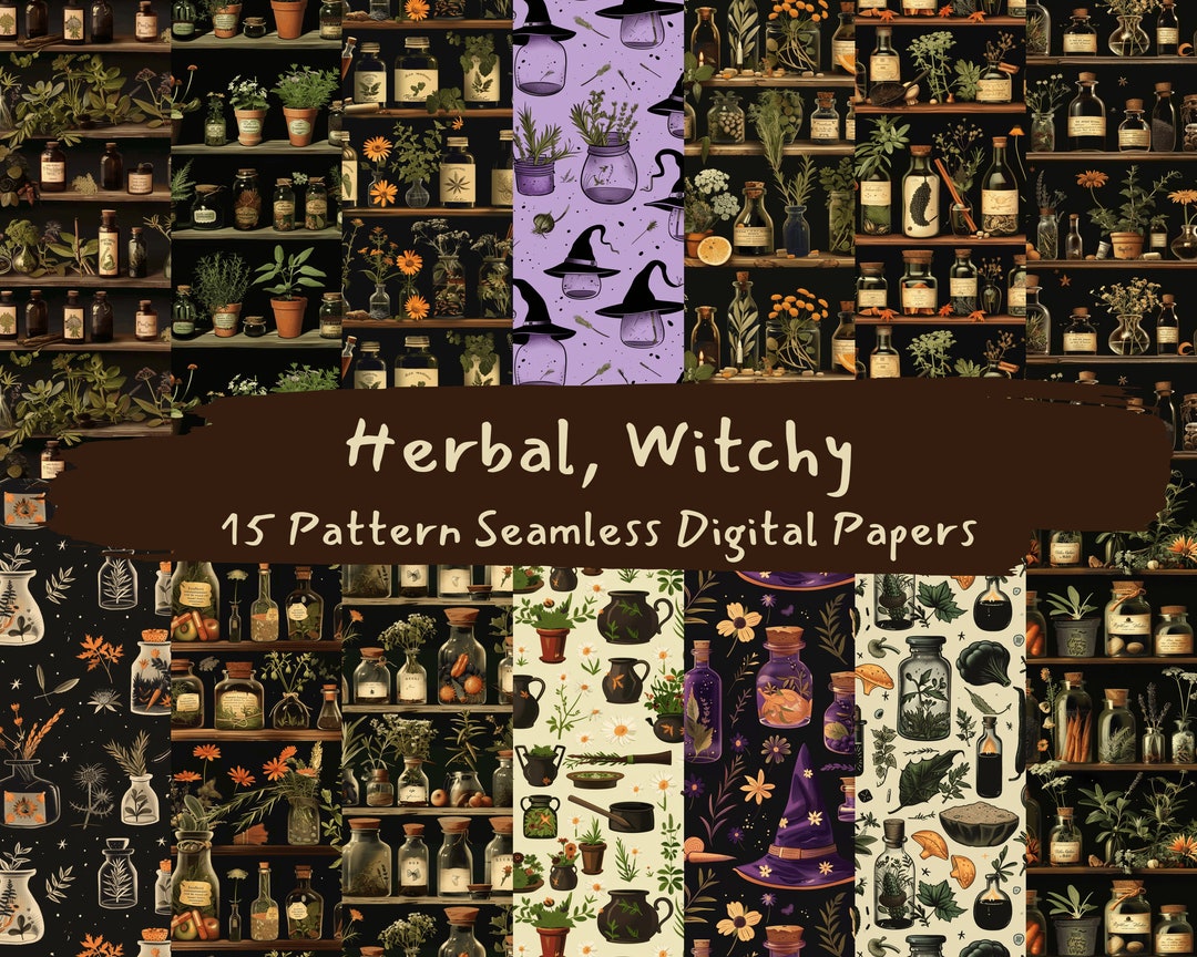 Herbal, Witchy Pattern Seamless Digital Papers - Printable Scrapbook ...