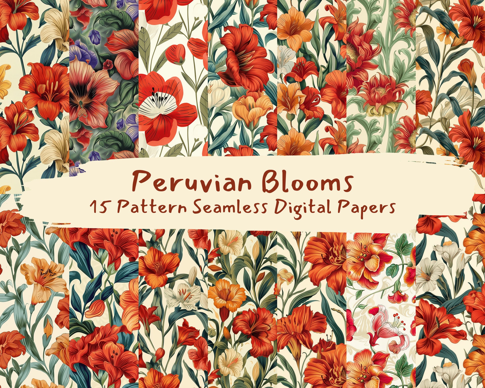 Peruvian Blooms Pattern Seamless Digital Papers - Printable Scrapbook ...