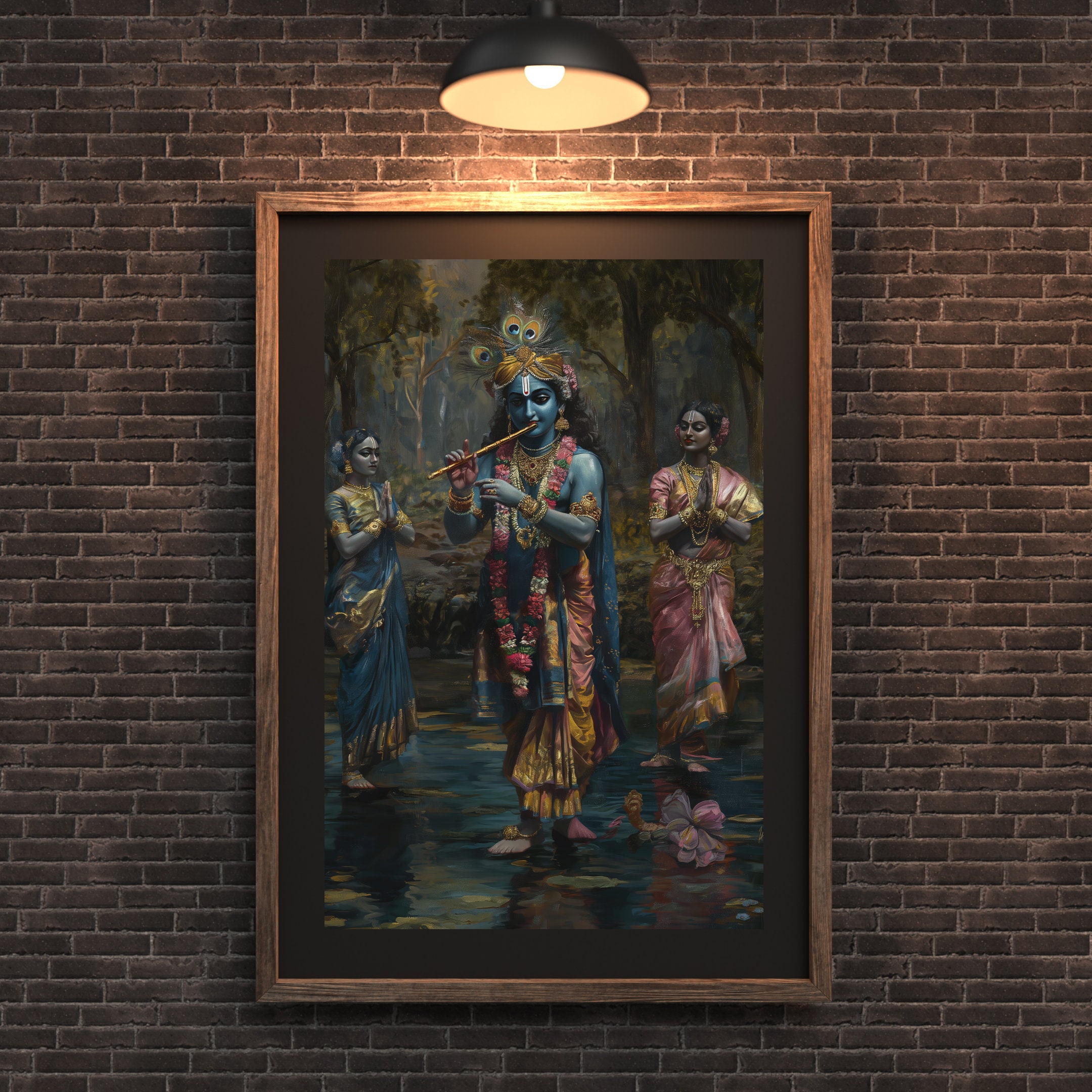 Divine Melody Krishna Playing Flute Digital Art | Ethereal Printable ...