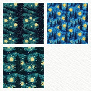 Forest Starry Night Pattern Seamless Digital Papers - Printable ...