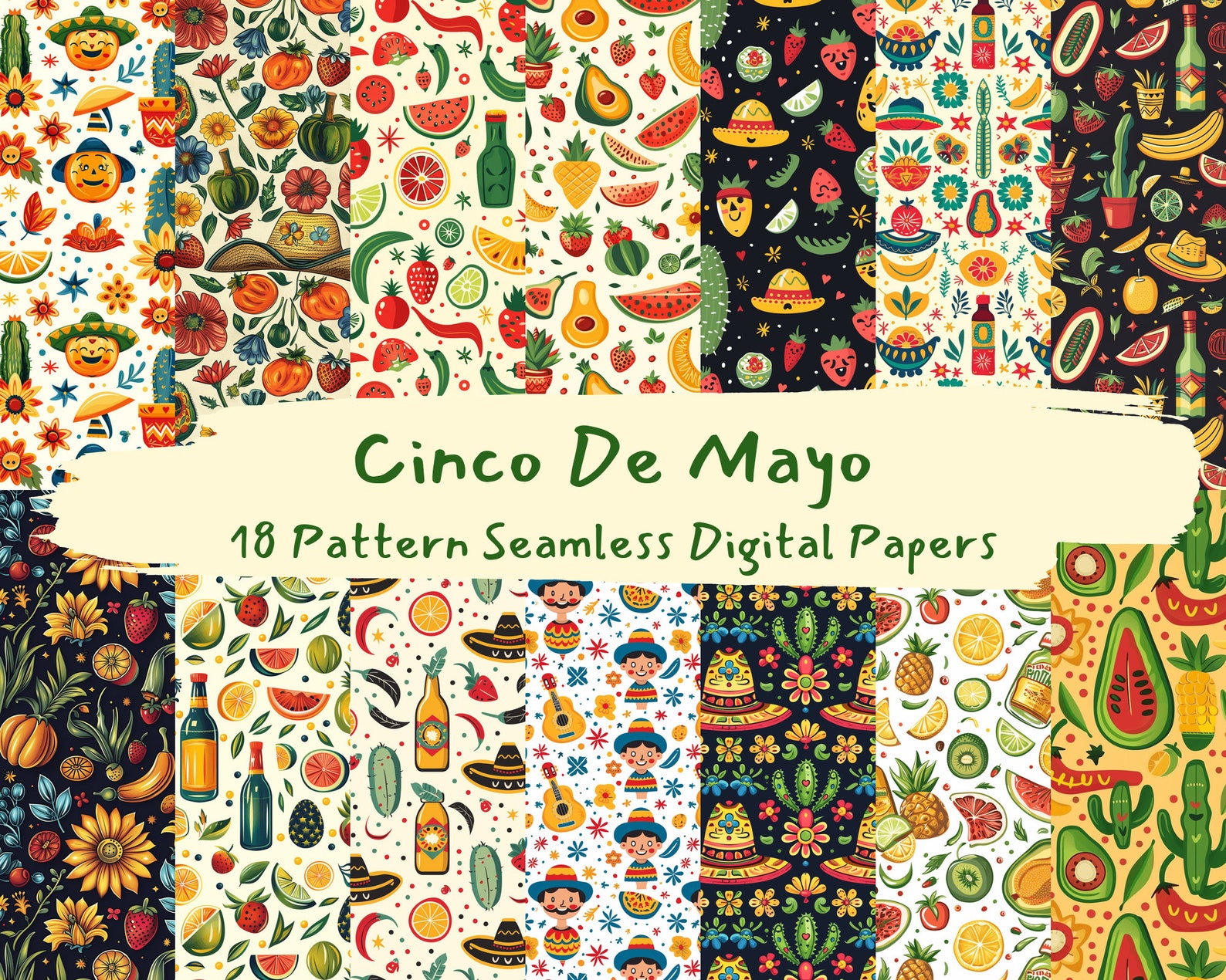 Cinco De Mayo Pattern Seamless Digital Papers - Printable Scrapbook ...
