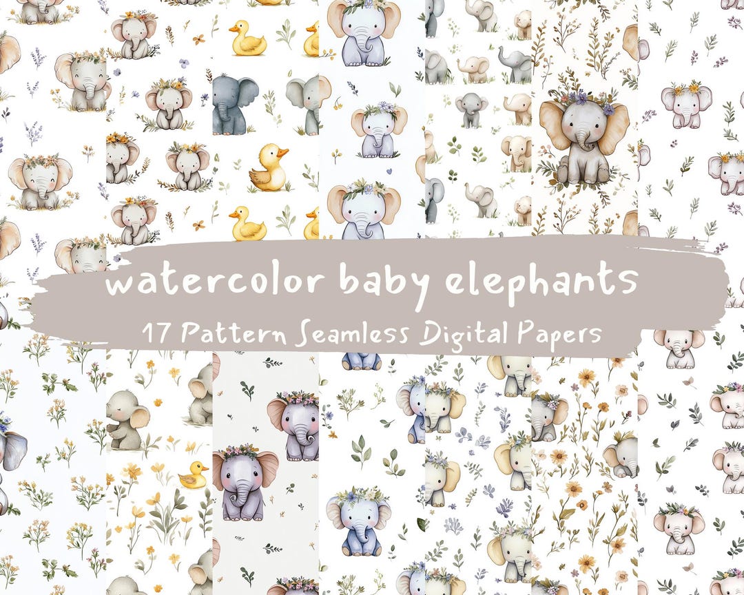 Watercolor Baby Elephants Pattern Seamless Digital Papers - Printable ...