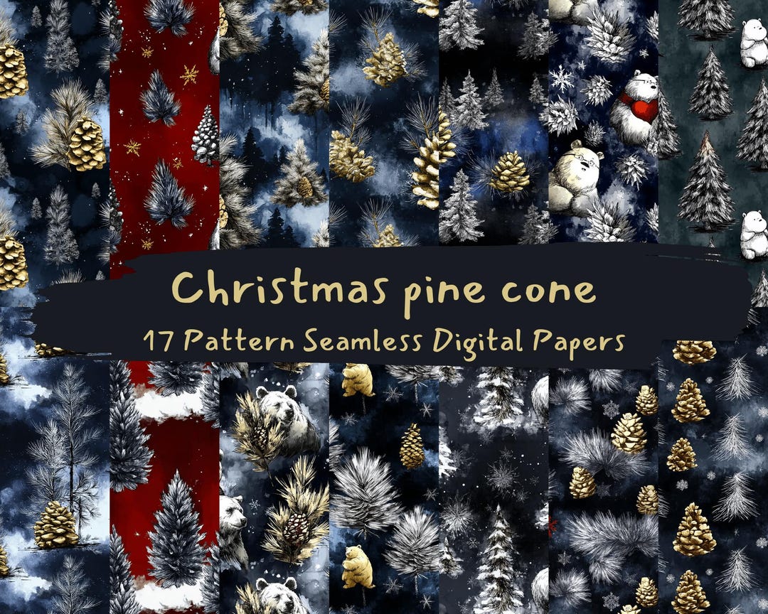 Christmas Pine Cone Pattern Seamless Digital Papers - Printable ...