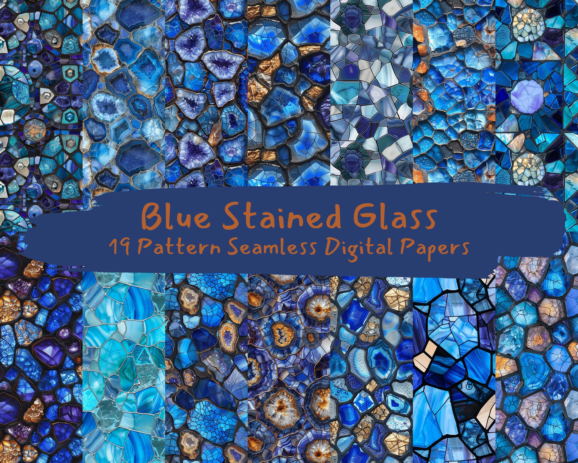 Blue Stained Glass Pattern Seamless Digital Papers - Printable ...