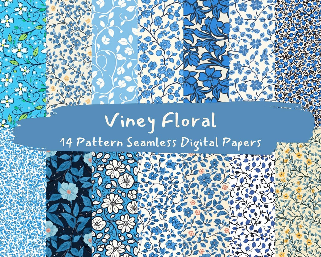 Viney Floral Pattern Seamless Digital Papers - Printable Scrapbook ...