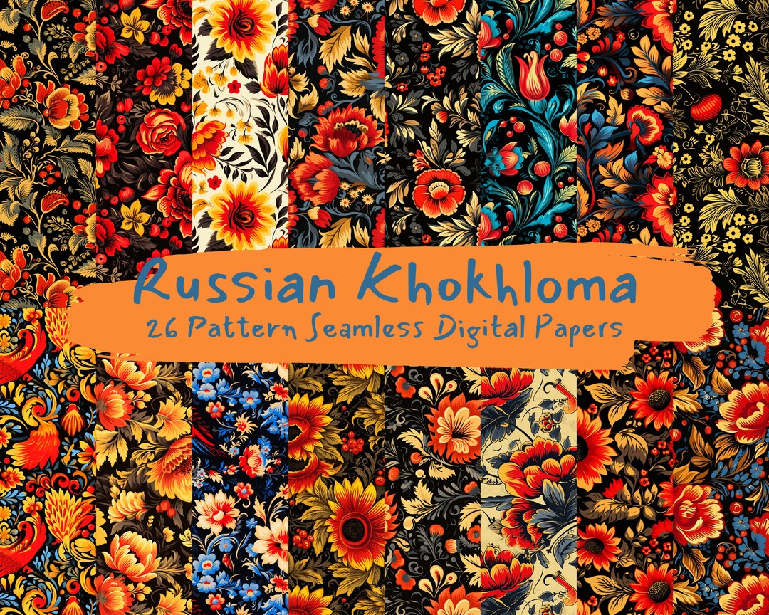 Russian Khokhloma Pattern Seamless Digital Papers Tile Patterns ...