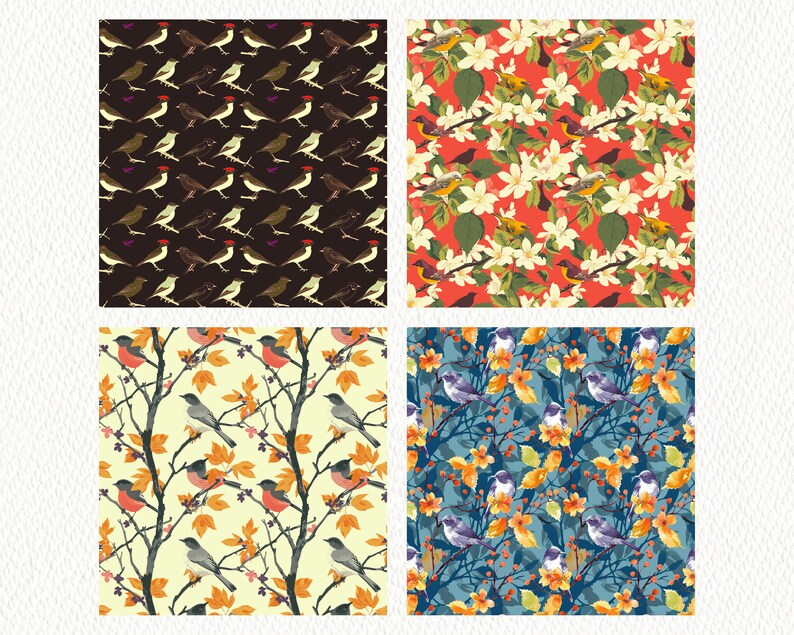 Birds En Vogue Pattern Seamless Digital Papers - Printable Scrapbook ...