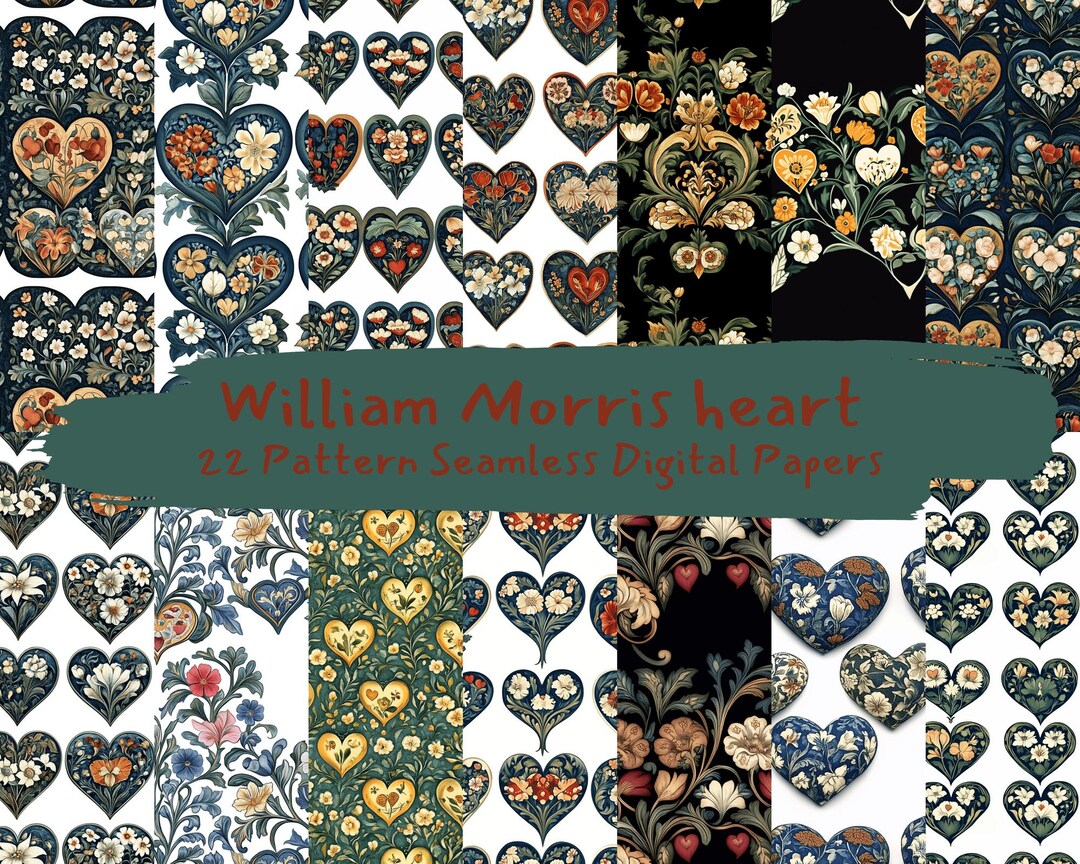 William Morris Heart Seamless Digital Papers - Printable Scrapbook ...
