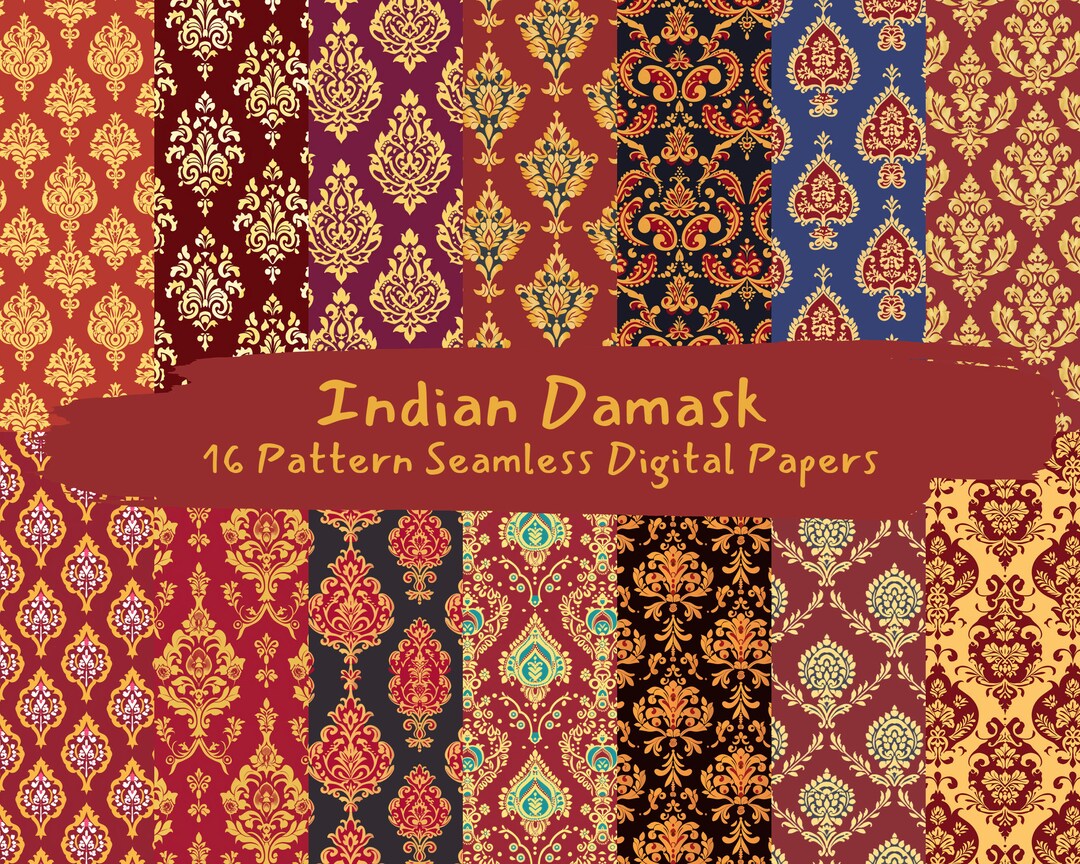 Indian Damask Pattern Seamless Digital Papers - Printable Scrapbook ...