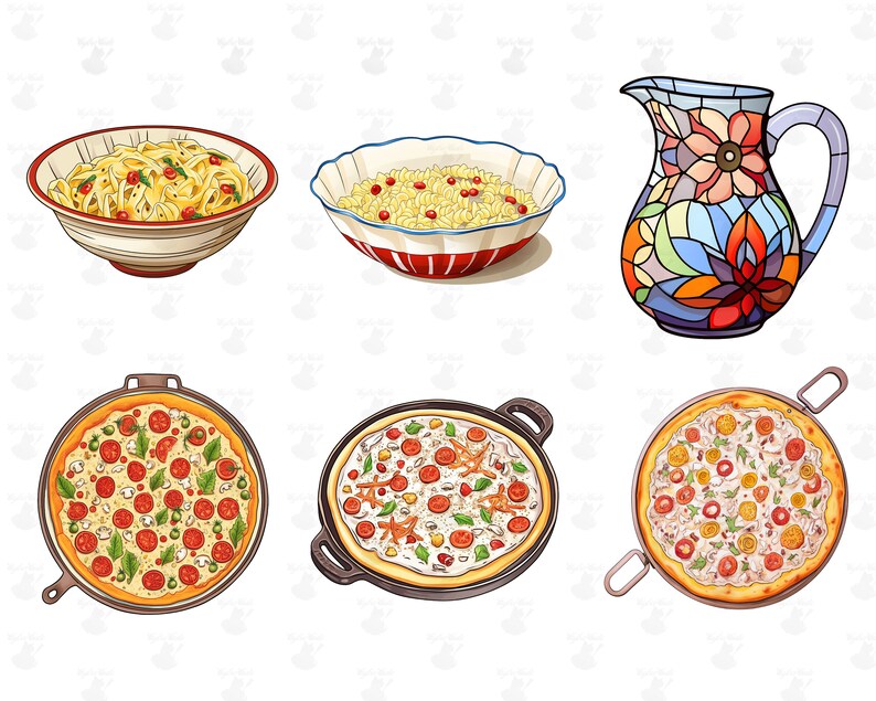 Doodle Italian Food, Digital Printable Clip Art Graphics in PNG Format ...