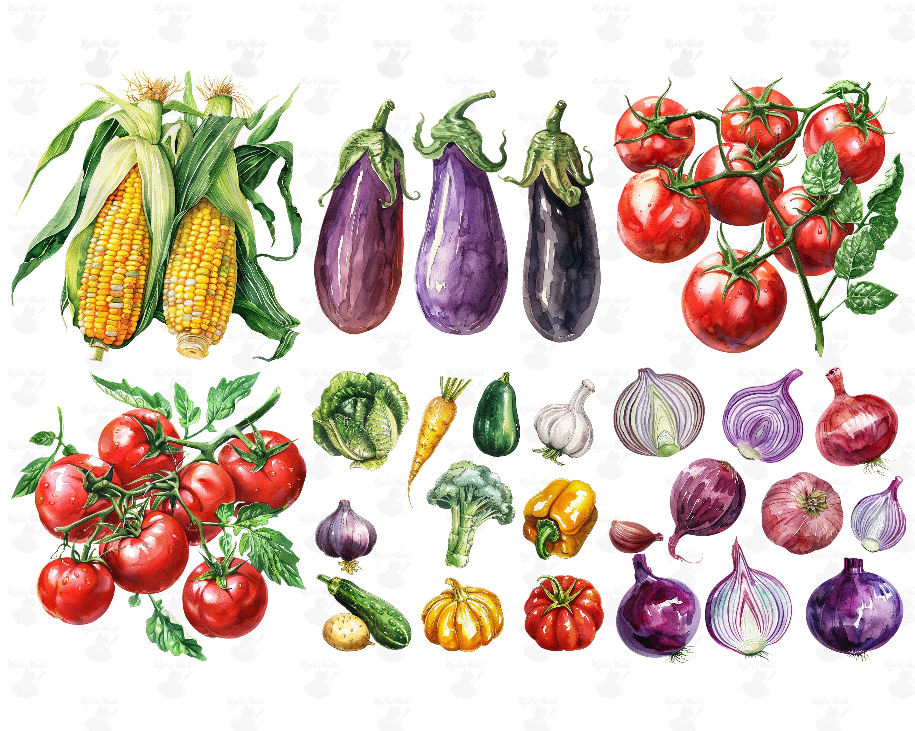 Watercolor Vegetables Printable Clipart, Png Format, Transparent ...