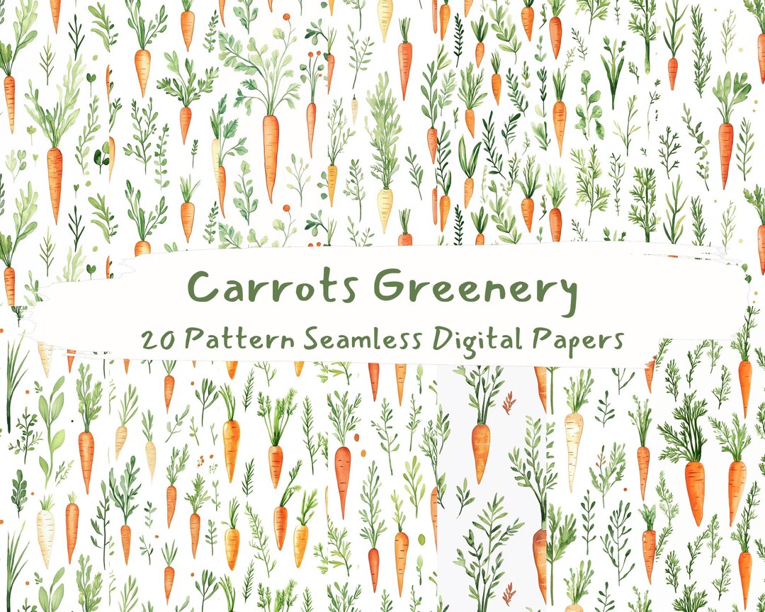 Carrots Greenery Pattern Seamless Digital Papers - Printable Scrapbook ...