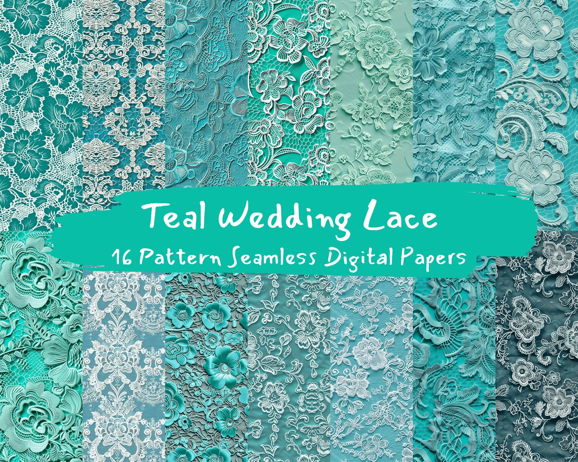 Teal Wedding Lace Pattern Seamless Digital Papers Printable Scrapbook ...