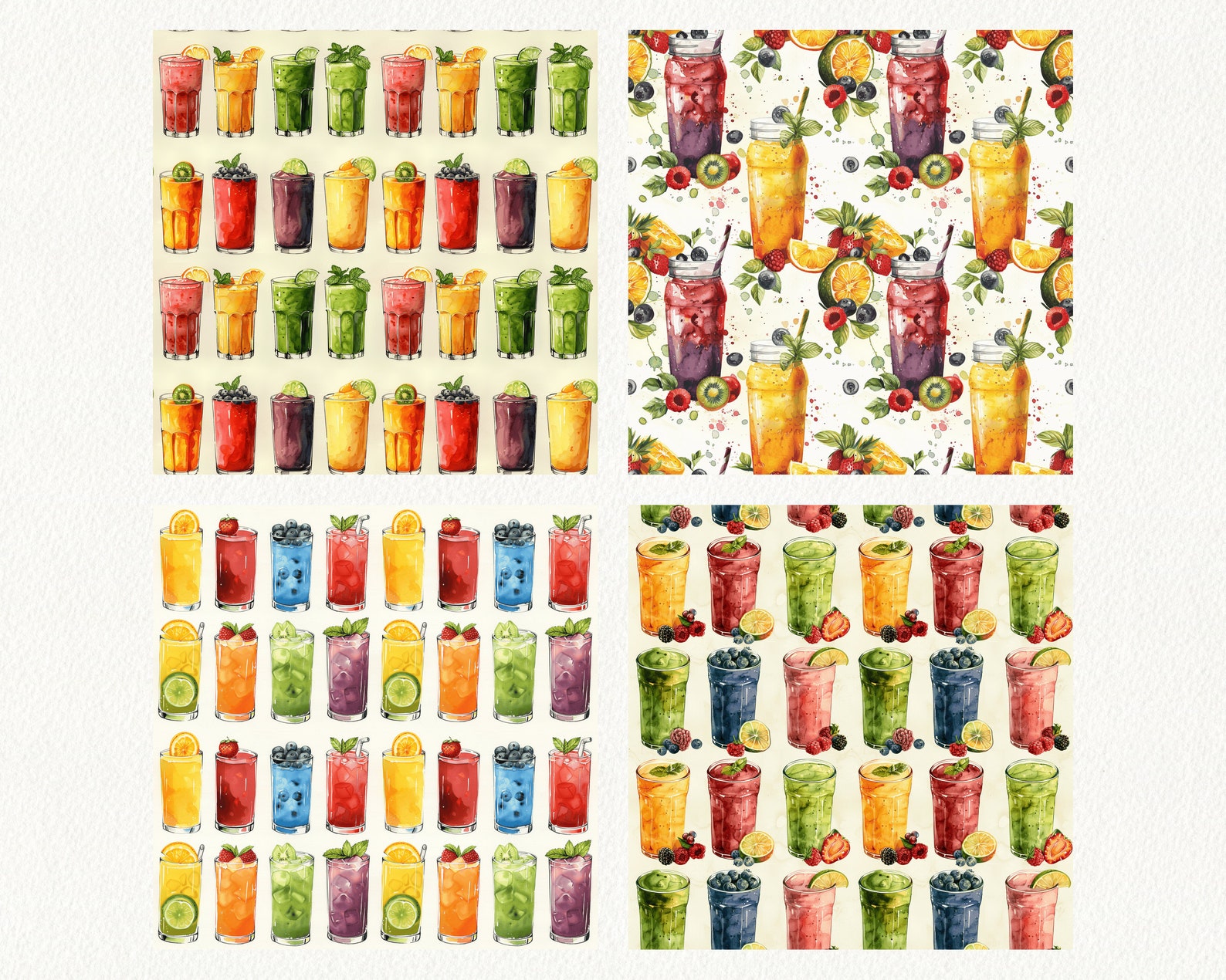 Smoothies Pattern Seamless Digital Papers - Printable Scrapbook Paper ...