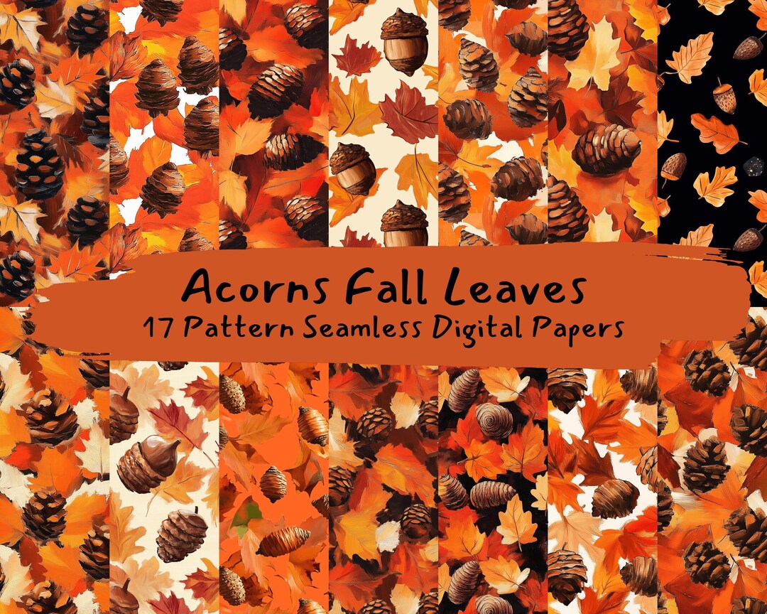 Acorns Fall Leaves Pattern Seamless Digital Papers - Printable ...