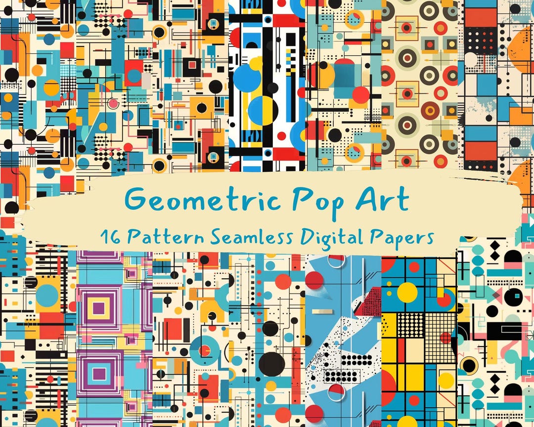 Geometric Pop Art Pattern Seamless Digital Papers - Printable Scrapbook ...