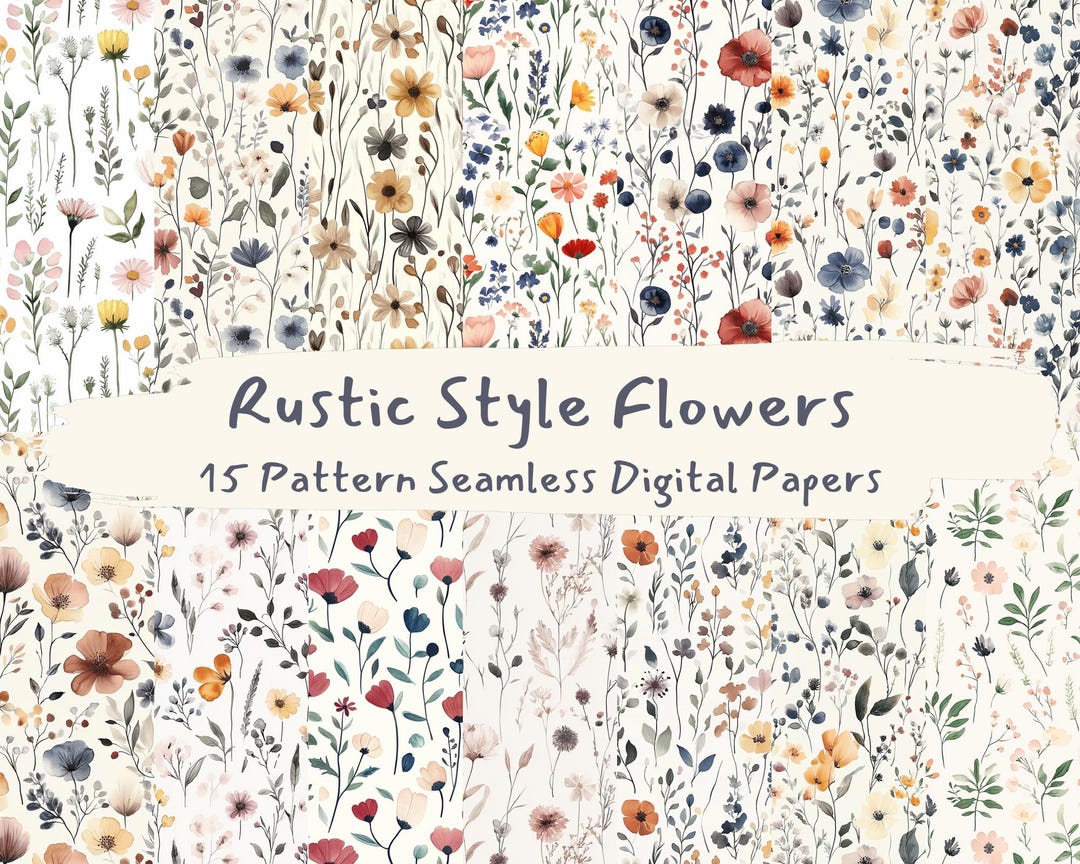 Rustic Style Flowers Pattern Seamless Digital Papers - Printable ...