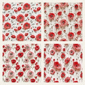 Silver Poppy Flowers Pattern Seamless Digital Papers - Printable ...