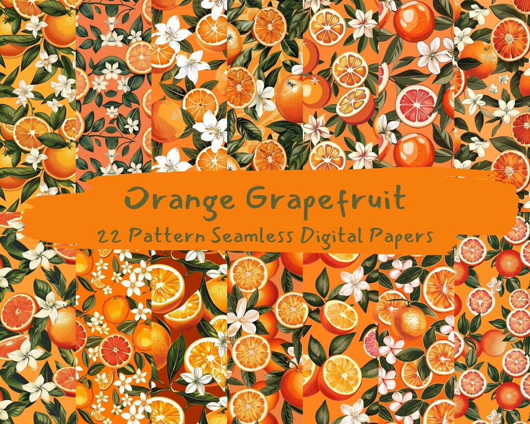 Orange Grapefruit Pattern Seamless Digital Papers - Printable Scrapbook ...