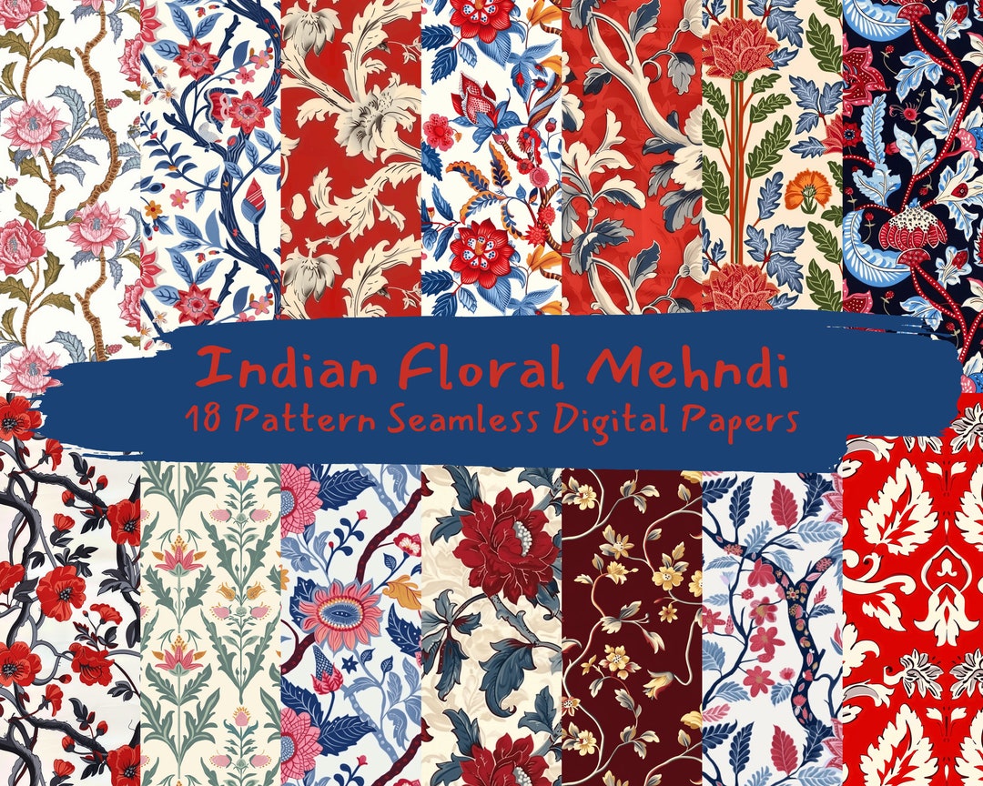 Indian Floral Mehndi Pattern Seamless Digital Papers - Printable ...