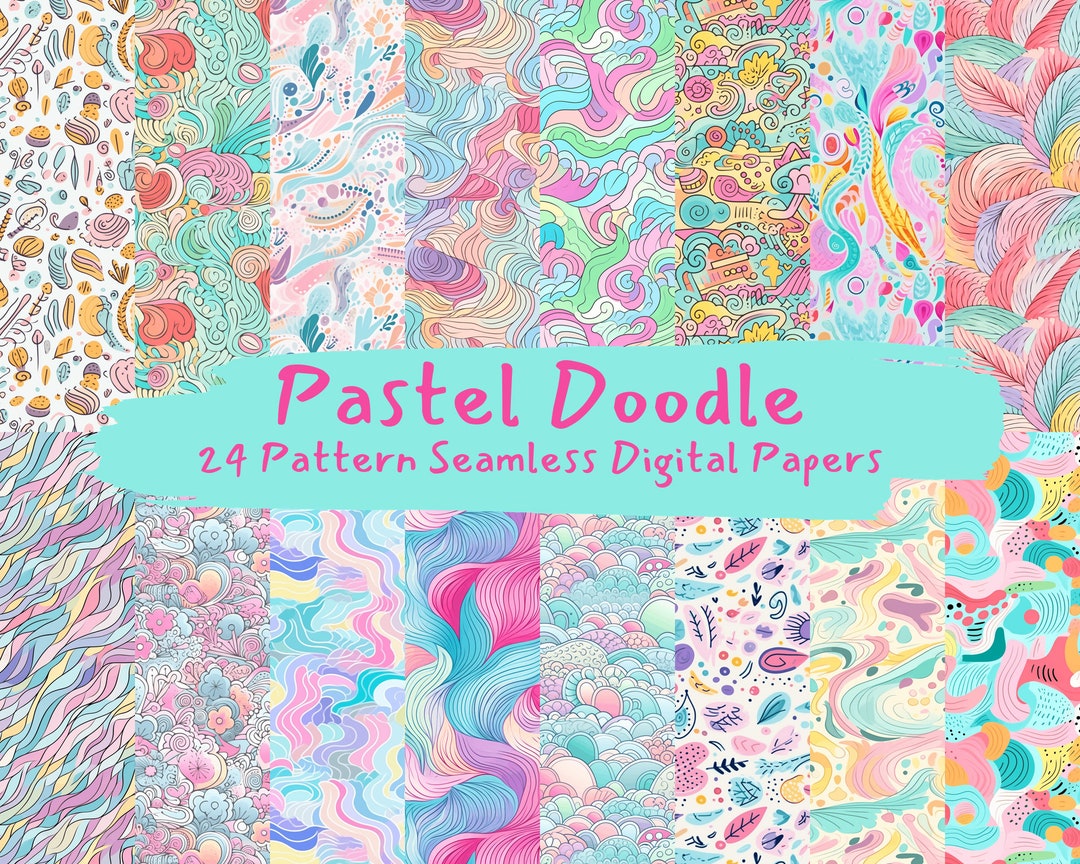 Pastel Doodle Pattern Seamless Digital Papers - Tile Patterns Printable ...