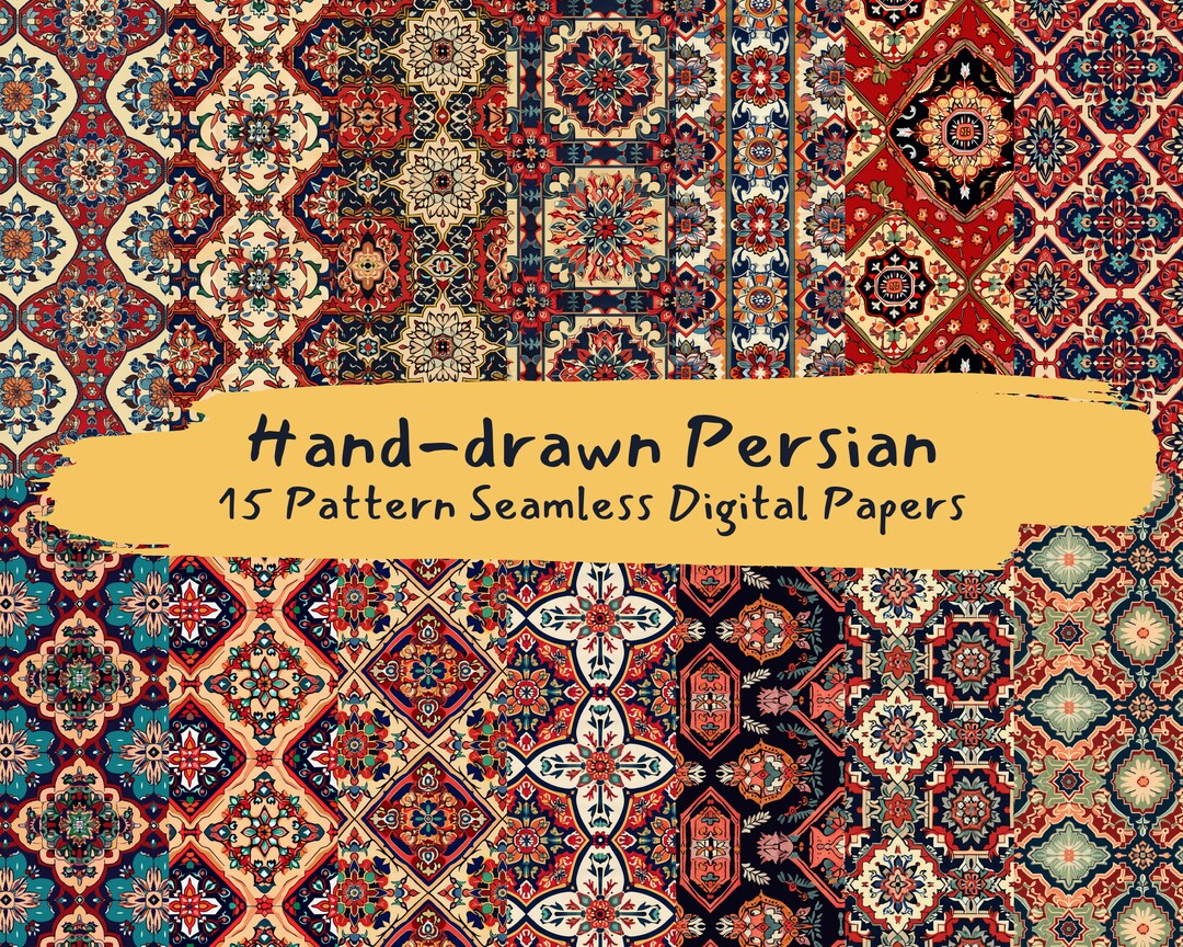Hand-drawn Persian Pattern Seamless Digital Papers - Printable ...