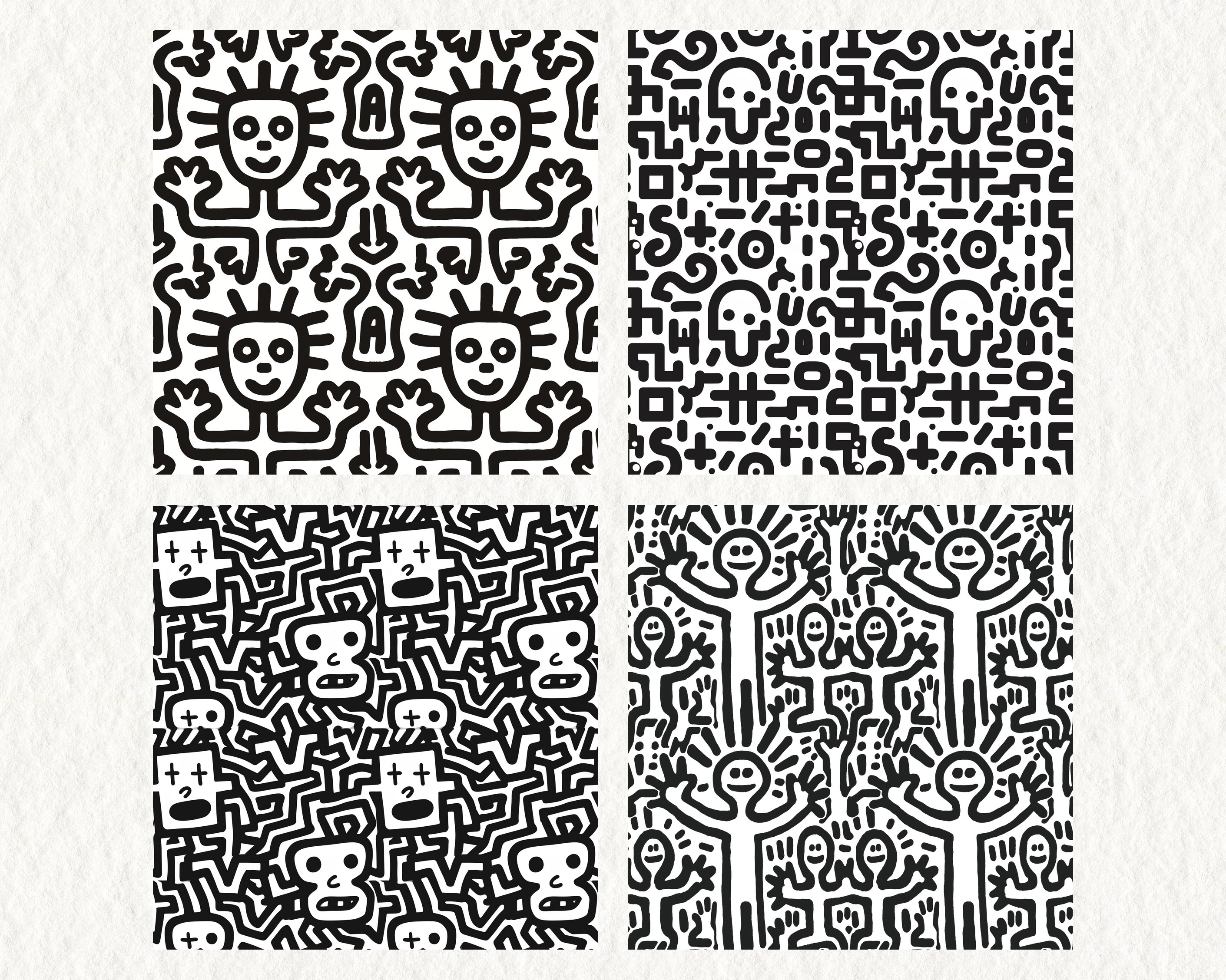 Mono Black and White Graphitti Pattern Seamless Digital Papers ...